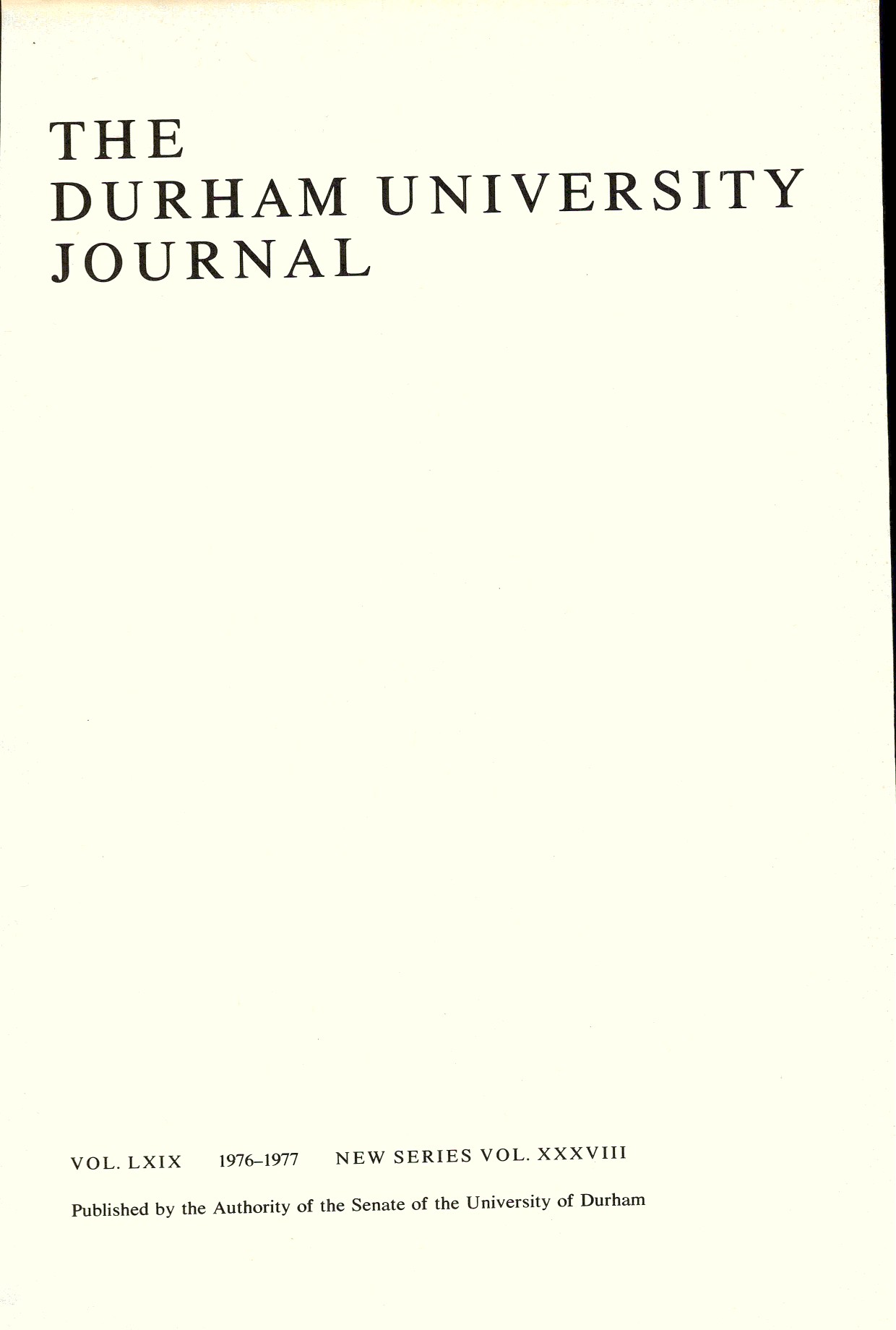 Durham University Journal volume 69